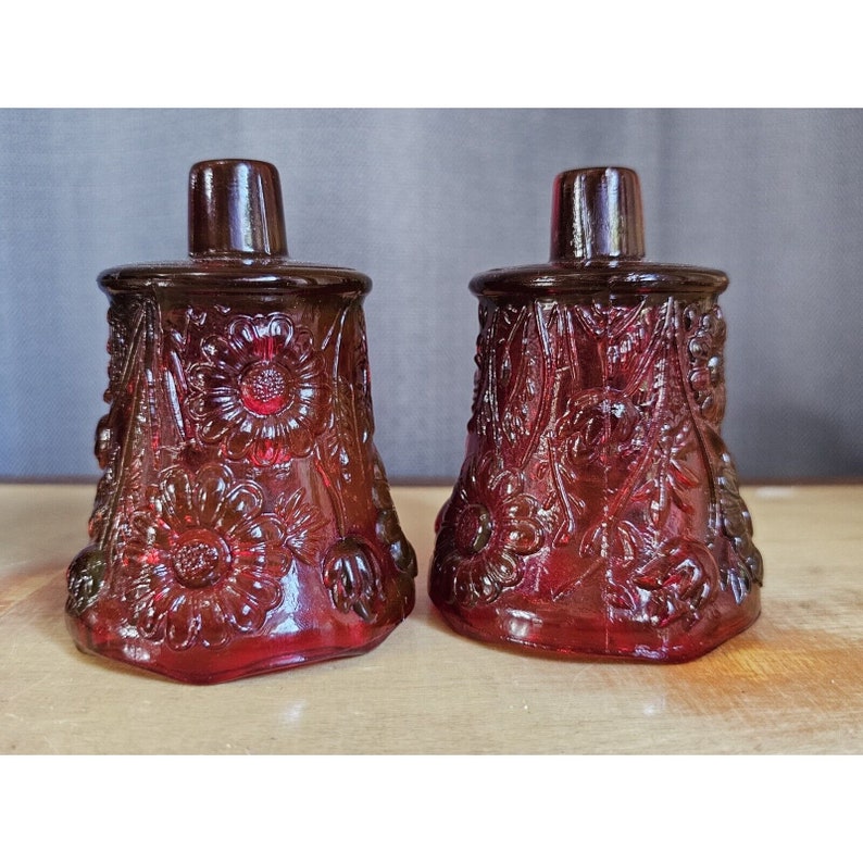 Vintage Candle Wall Sconces Brass Wood Ruby Glass Shades UV Reactive ...