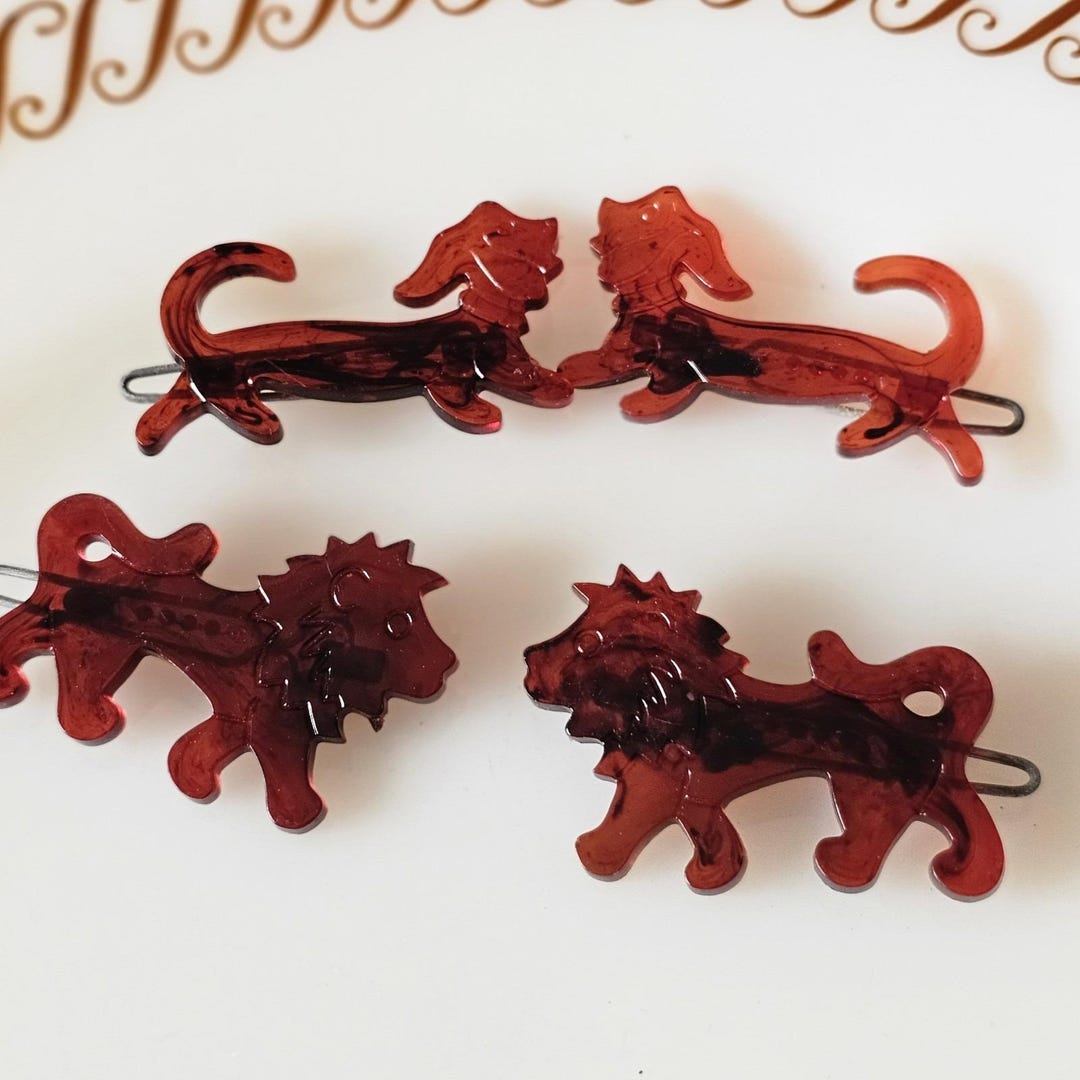 Vintage Goody Hair Barrettes Faux Tortoise Shell Lion & Dachshund - Etsy