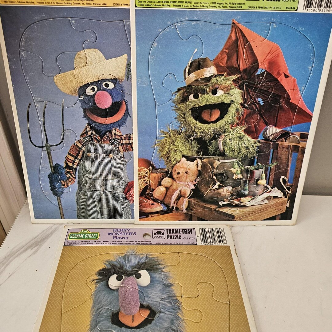 Vintage Sesame Street Golden Frame Tray Puzzles Oscar Grover Herry ...