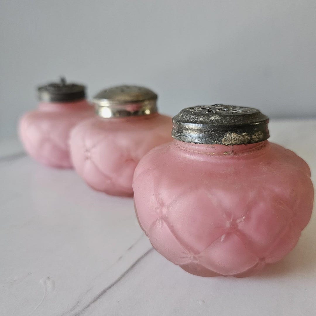 Vintage EAPG Pink Satin Glass Shakers 3pc Victorian Consolidated Glass ...