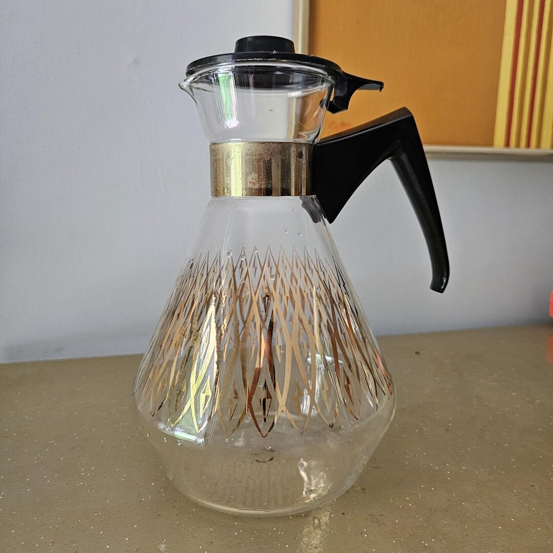 Pyrex Vintage Coffee Carafe Mid Century Gold Diamond Pattern - Etsy