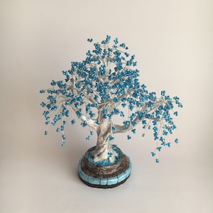 Blue Beaded Tree of Life Art Wire Tree Sculpture - Etsy