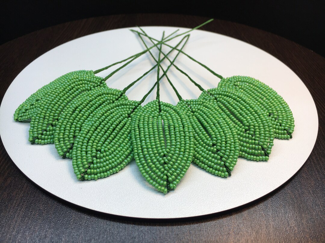 French Beaded Flower Floral Stem Set of 8 Leavs Florist Supplies Leaf ...