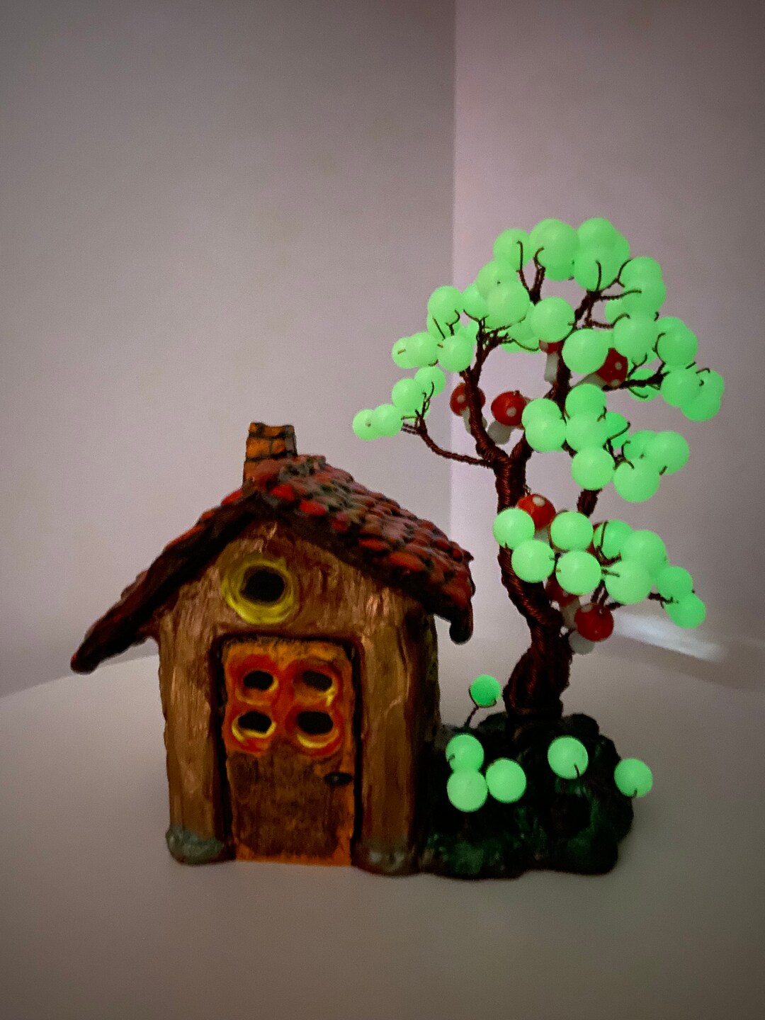Cottagecore Fairy House & Fluorescent Beaded Wire Tree Sculpture - Etsy