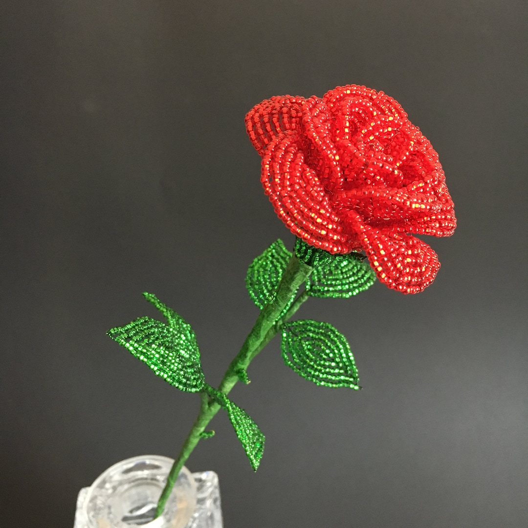 Red Rose French Beaded Flower Handmade Flower - Etsy