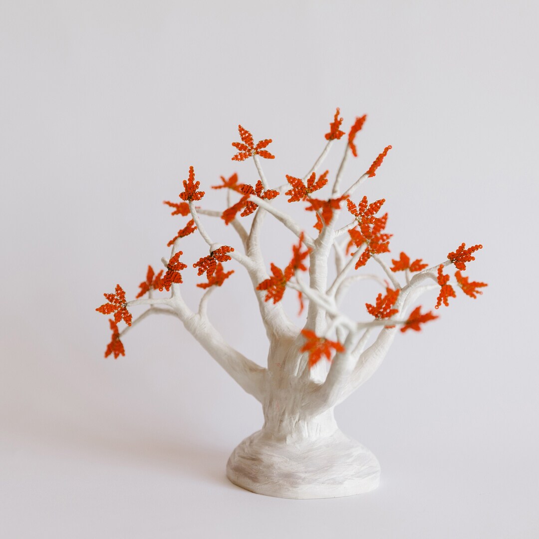 Beaded Bonsai Tree Centerpiece Orange Maple Weirwood Heart Tree Orange ...