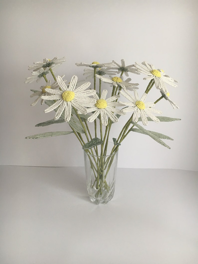 White Daisy Decor Chamomile French Beaded Flower White Daisy Flower ...