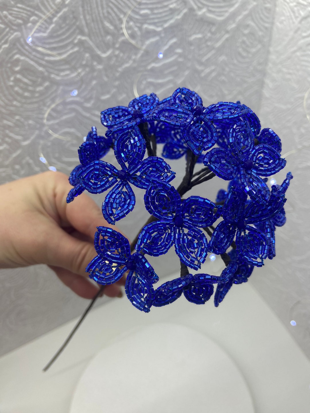 Handmade French Beaded Hydrangea Flower, Blue Home Decor - Etsy
