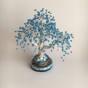 Blue Beaded Tree of Life Art Wire Tree Sculpture - Etsy