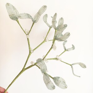 Mistletoe Branch Stem French Beaded Flower Mistletoe Decor Leaves Stem ...