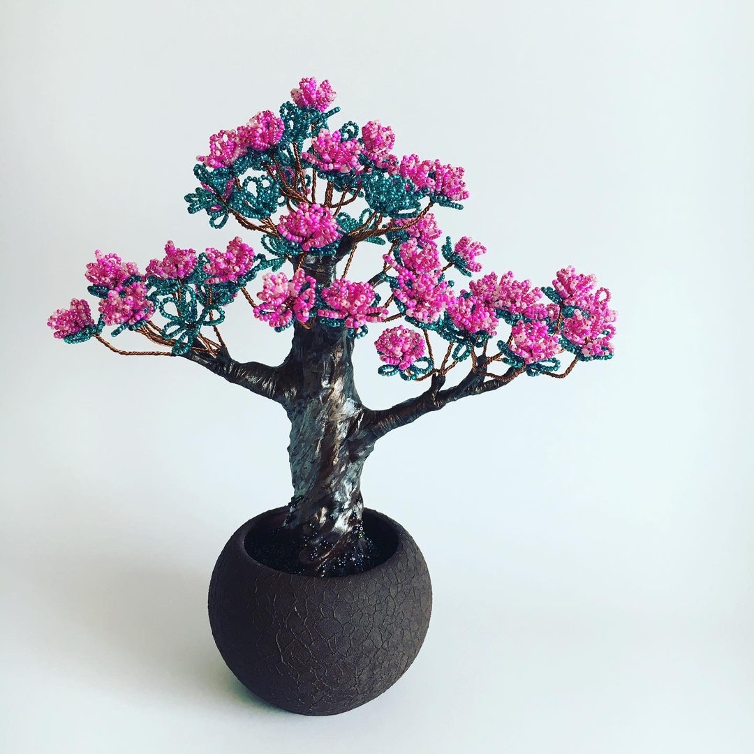 Viva Magenta Beaded Bonsai Tree: Sakura Family Tree Gift - Etsy