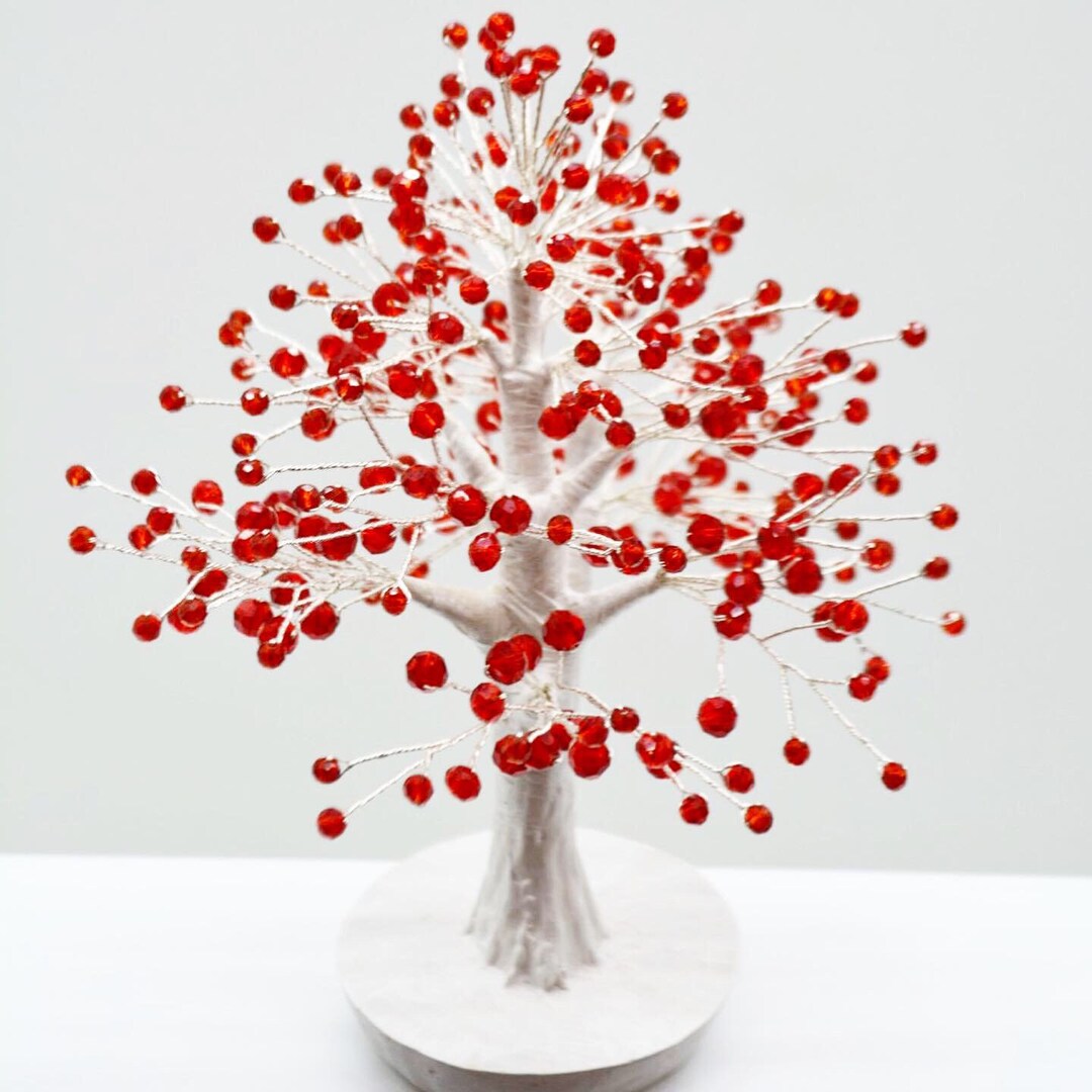 Beaded Bonsai Tree Sculpture for Wedding Centerpiece Tree Red Crystal ...