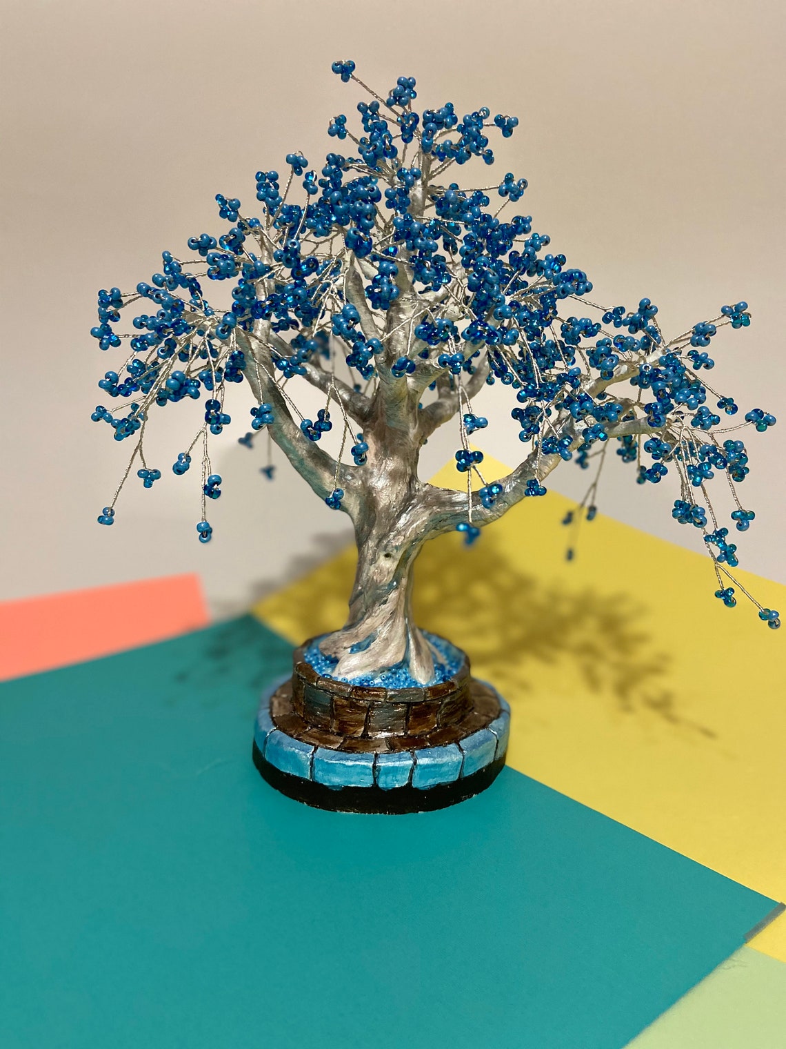 Blue beaded tree of life art Wire tree sculpture | Etsy