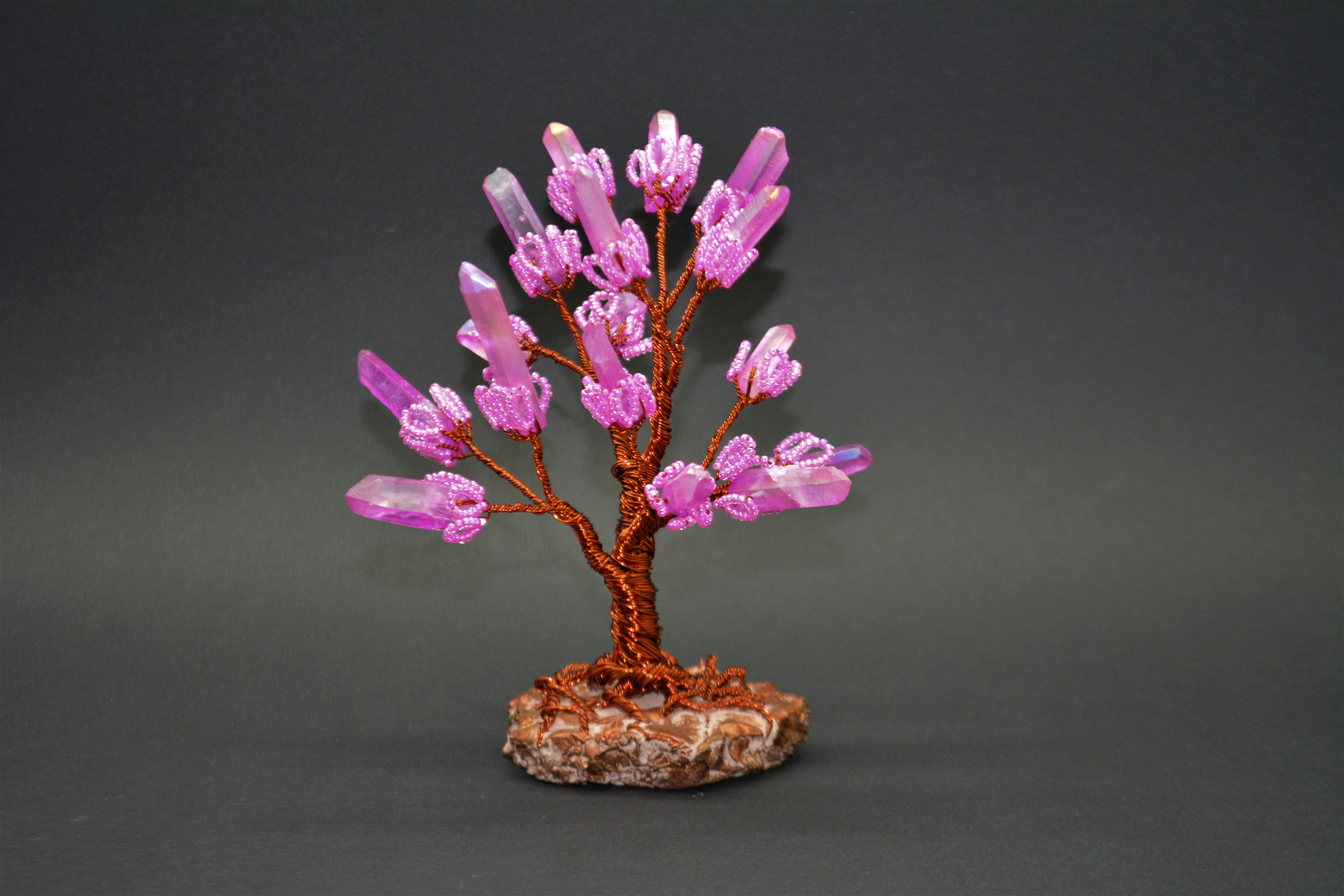 One of a Kind Wire Tree Sculpture Cherry Blossom Tree Quartz Bonsai ...