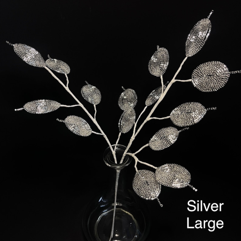French Beaded Lunaria Branch, Czech Glass Bead Flower, Witchcore Decor ...