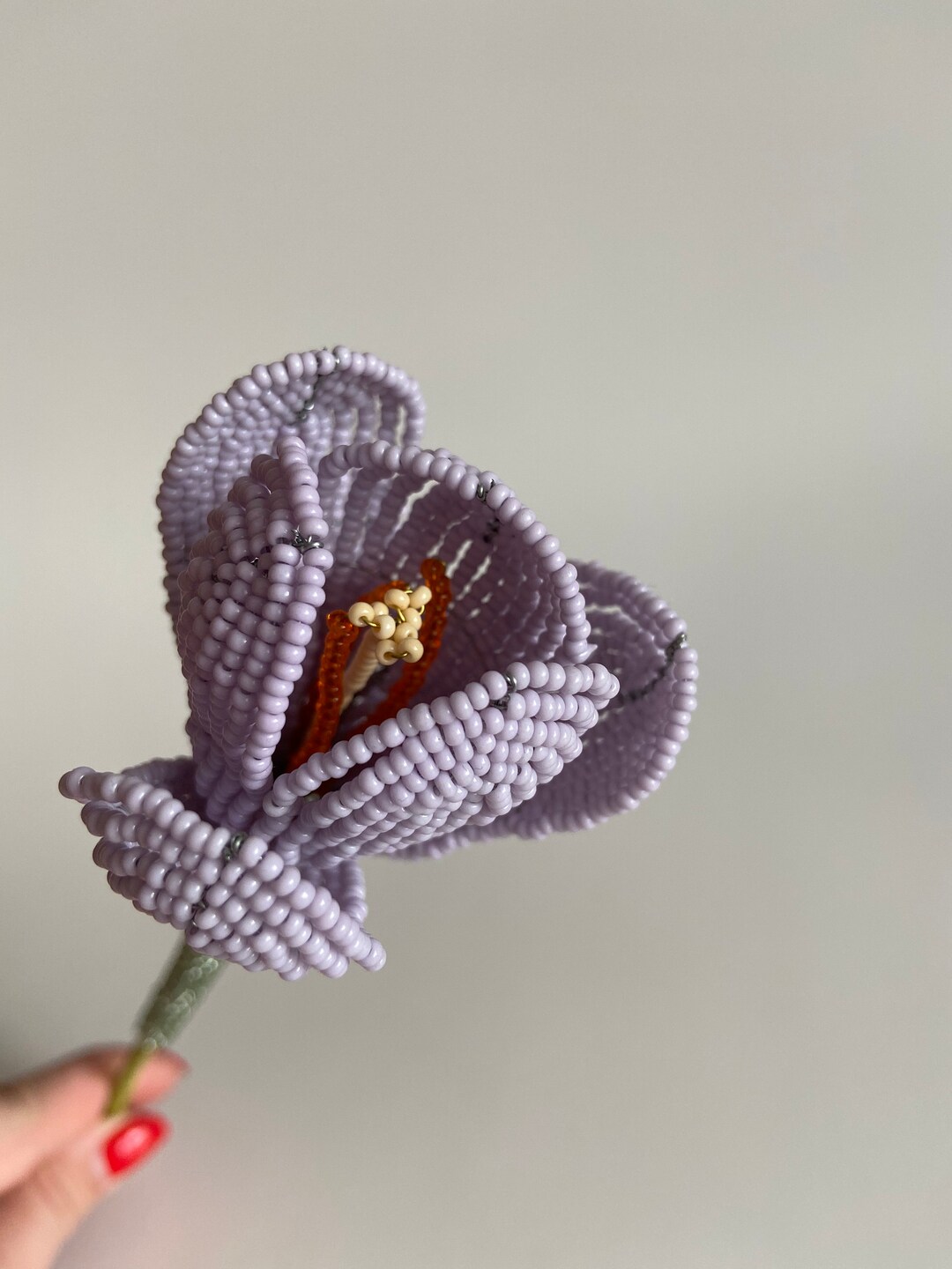 Purple Crocus Stem Beaded Flower Decor French Beaded Flower - Etsy