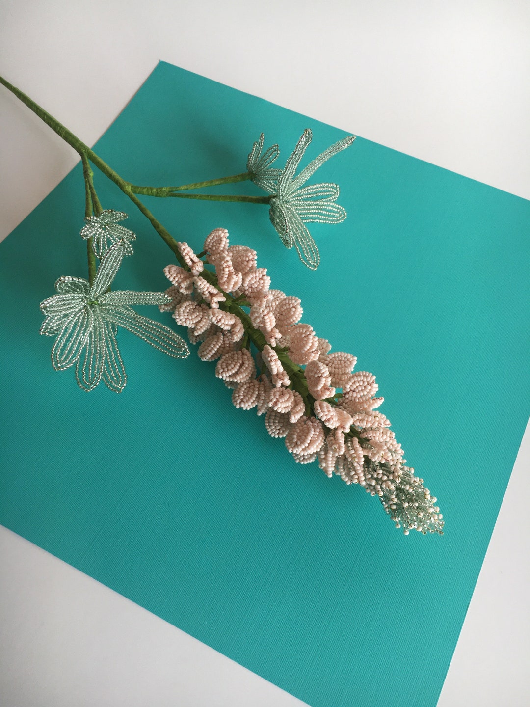 Pink Lupine Beaded Flowers on Stems French Beaded Flower - Etsy