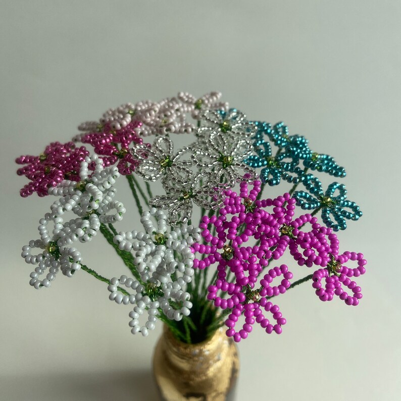 Pink Glass Flowers With Stems Wire Flower Decoration Beaded - Etsy