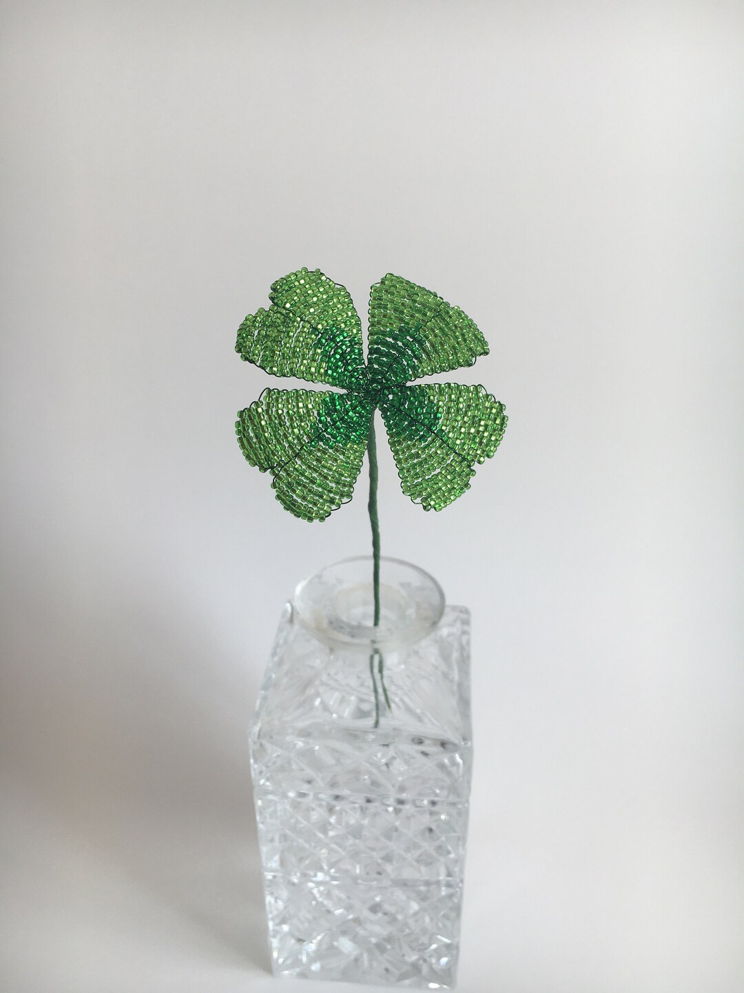 Minimalist Decor Four Leaf Clover Greenery Stems French Beaded Shamrock ...
