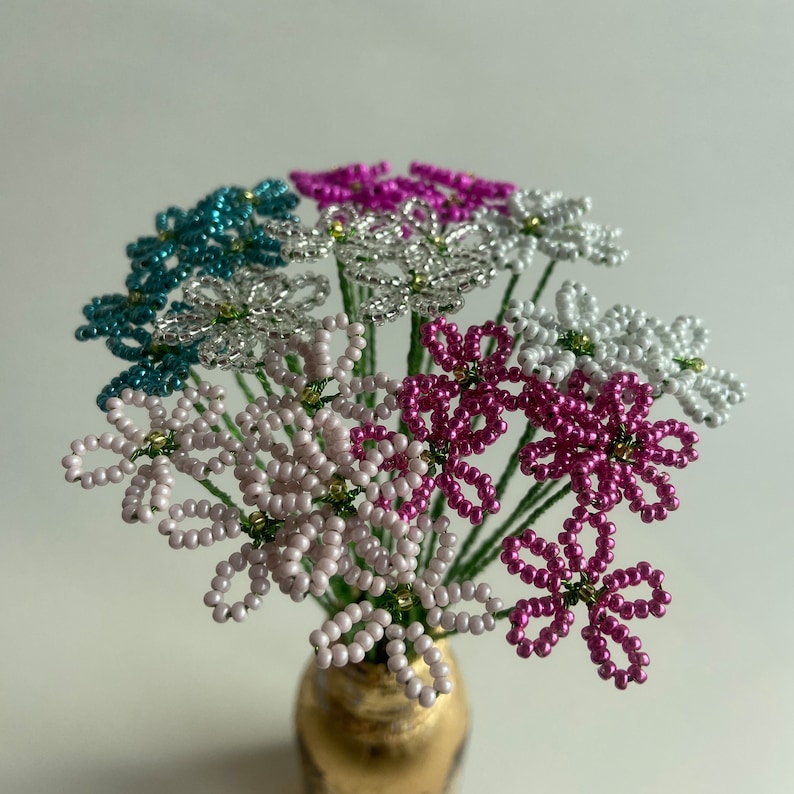 Pink Glass Flowers With Stems Wire Flower Decoration Beaded - Etsy