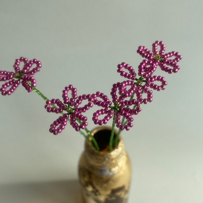 Pink Glass Flowers With Stems Wire Flower Decoration Beaded - Etsy