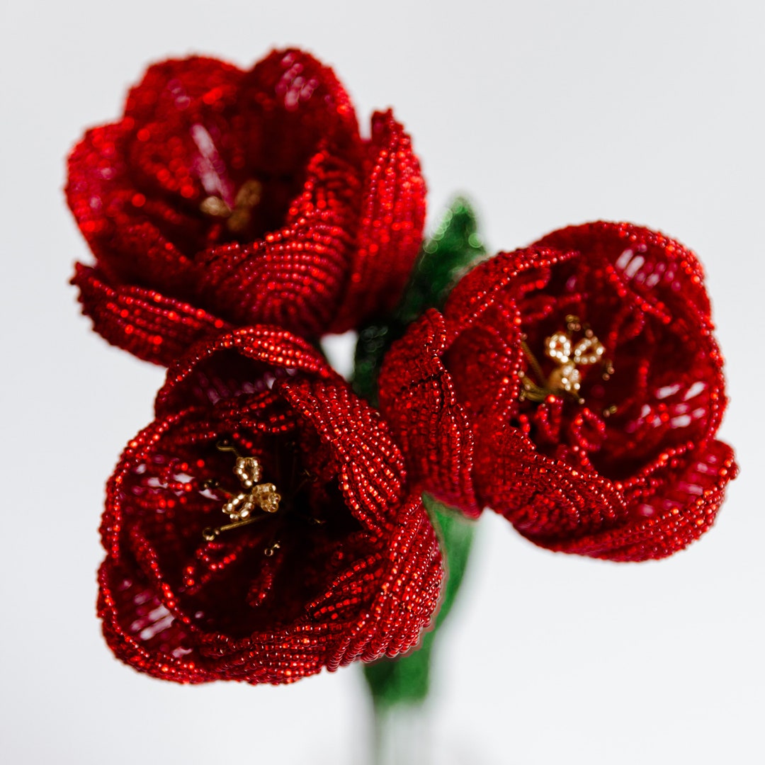 Red Tulip Beaded Flower Bouquet Tulips Blossom Beads Flowers ...