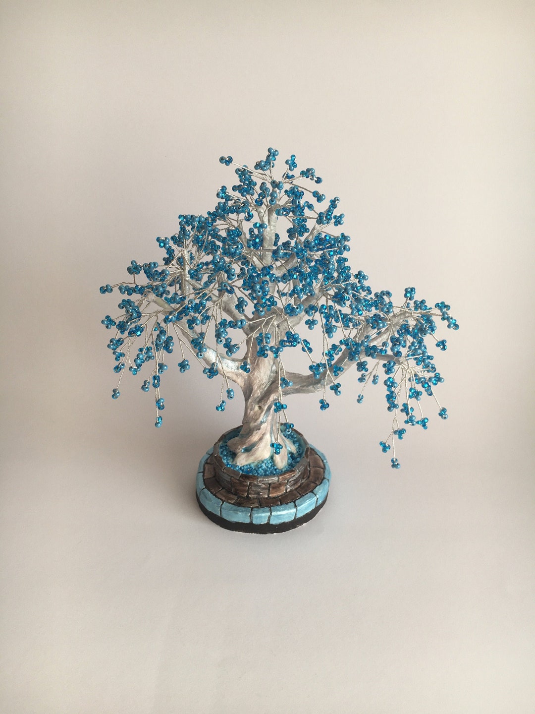Blue Beaded Tree of Life Art Wire Tree Sculpture - Etsy