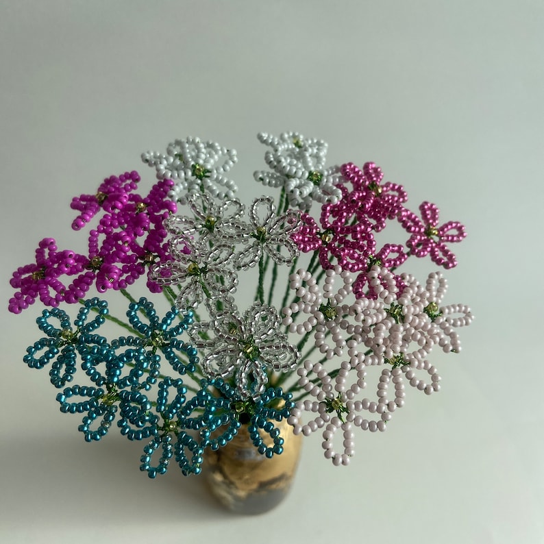 Pink Glass Flowers With Stems Wire Flower Decoration Beaded - Etsy