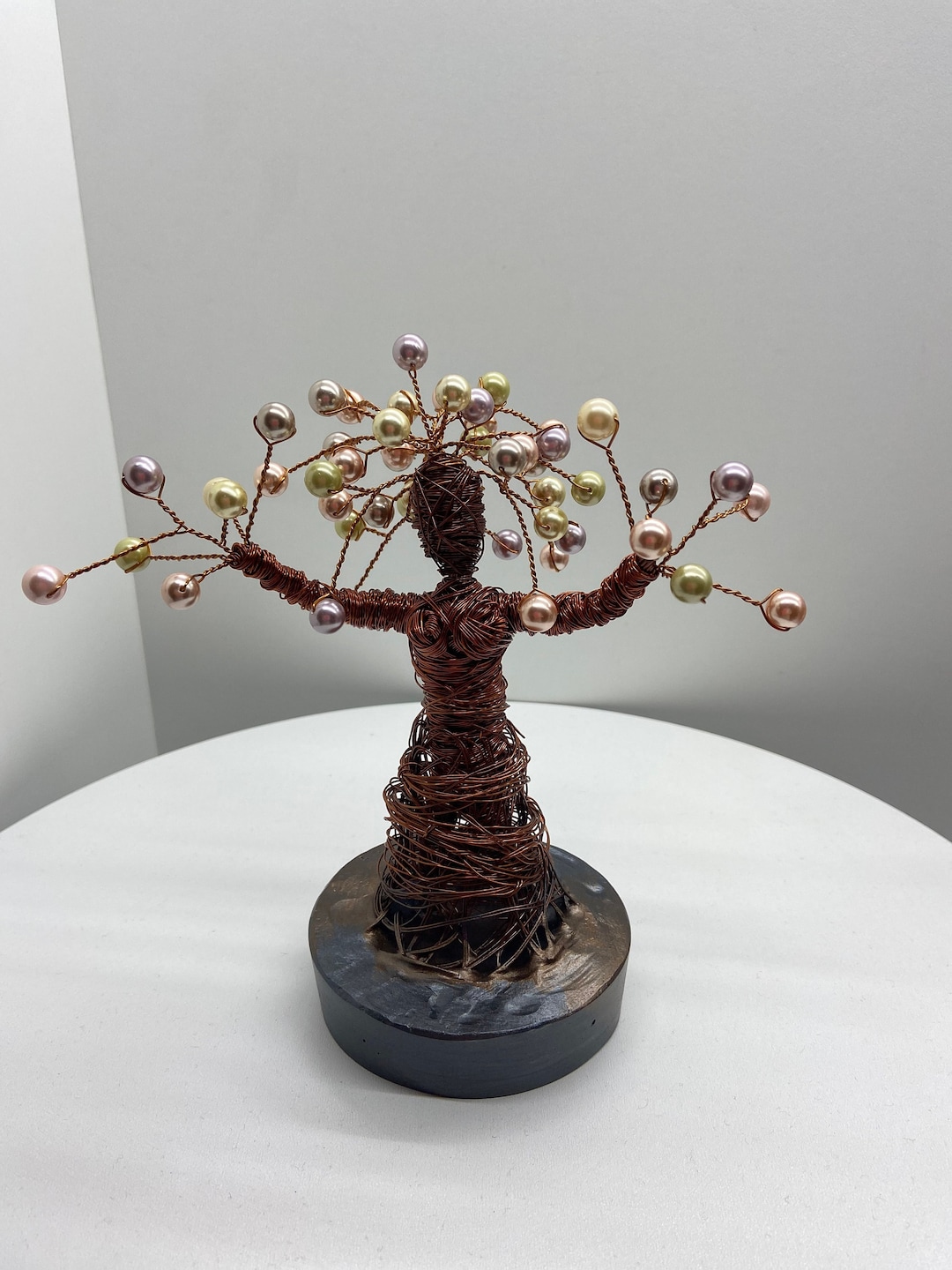 Wire Sculpture Woman Copper Wire Tree Sculpture With Pearls Women Art ...