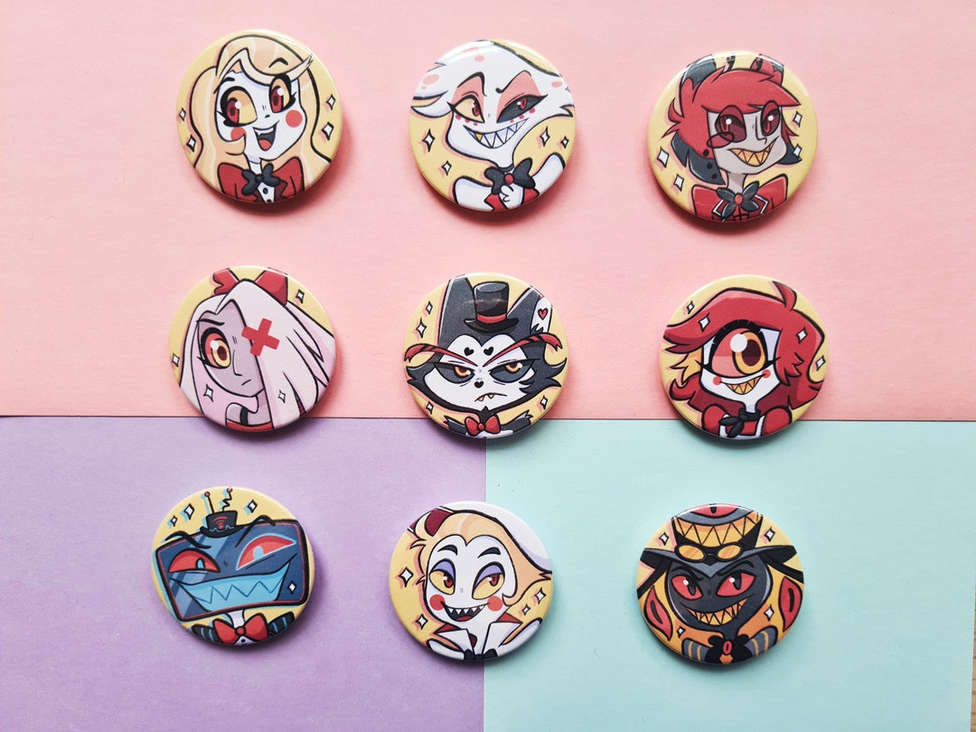 Hazbin Hotel Pins Buttons Charlie Angel Dust Husk Vaggie Niffty Alastor ...