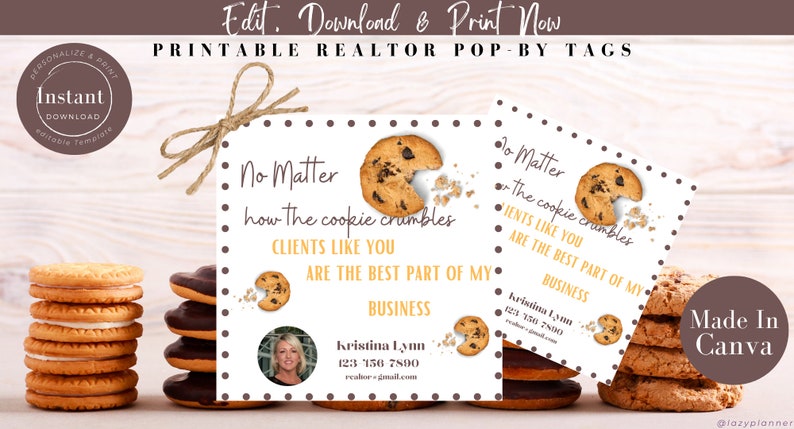 Realtor Cookie Pop-by Tag, Custom Realtor Gift Tag, Real Estate Gift ...