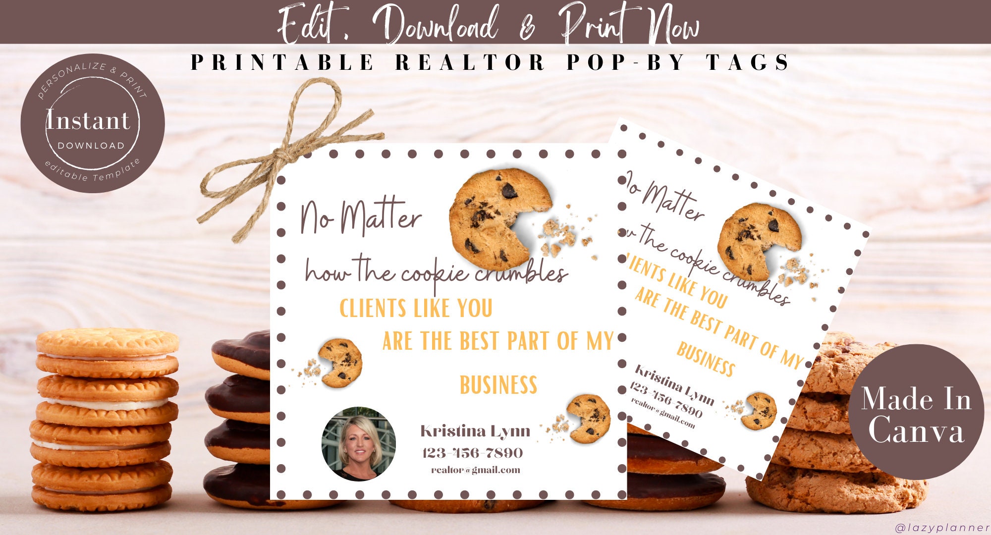 Realtor Cookie Pop-by Tag, Custom Realtor Gift Tag, Real Estate Gift ...