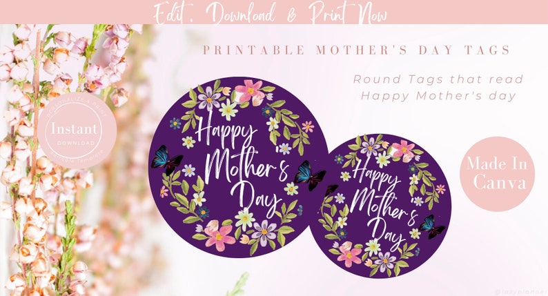 Printable Mothers Day Gift Tags Instant Download. Round Mother's Day ...