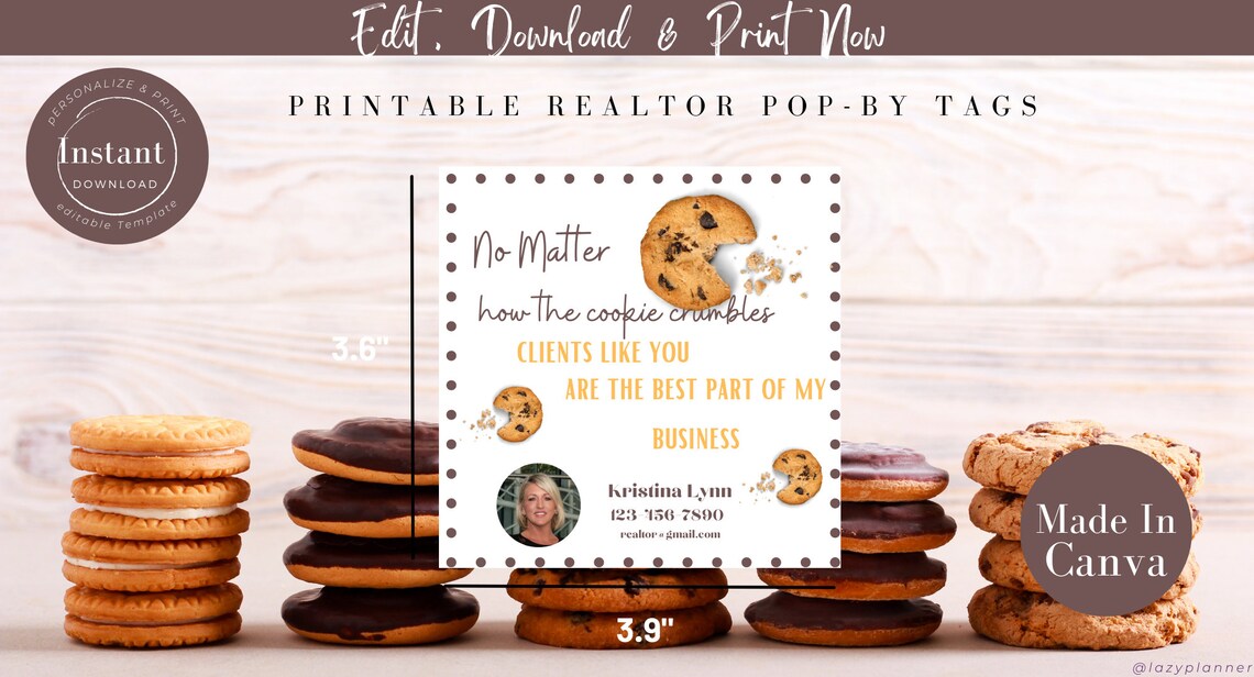 Realtor Cookie Pop-by Tag, Custom Realtor Gift Tag, Real Estate Gift ...