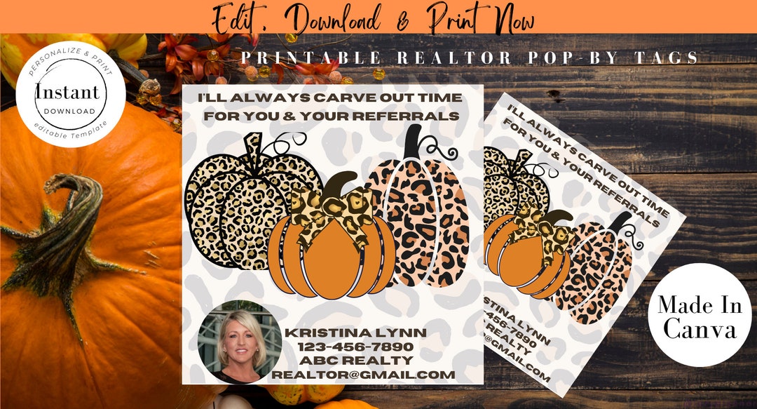 Halloween Realtor Pop by Tags, Pumpkin Theme (DIY Template) - Etsy