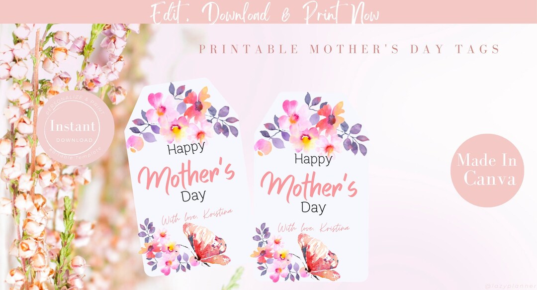 Mother's Day Tags Thank You Card Floral Thank You Mothers Day Gift Tag ...