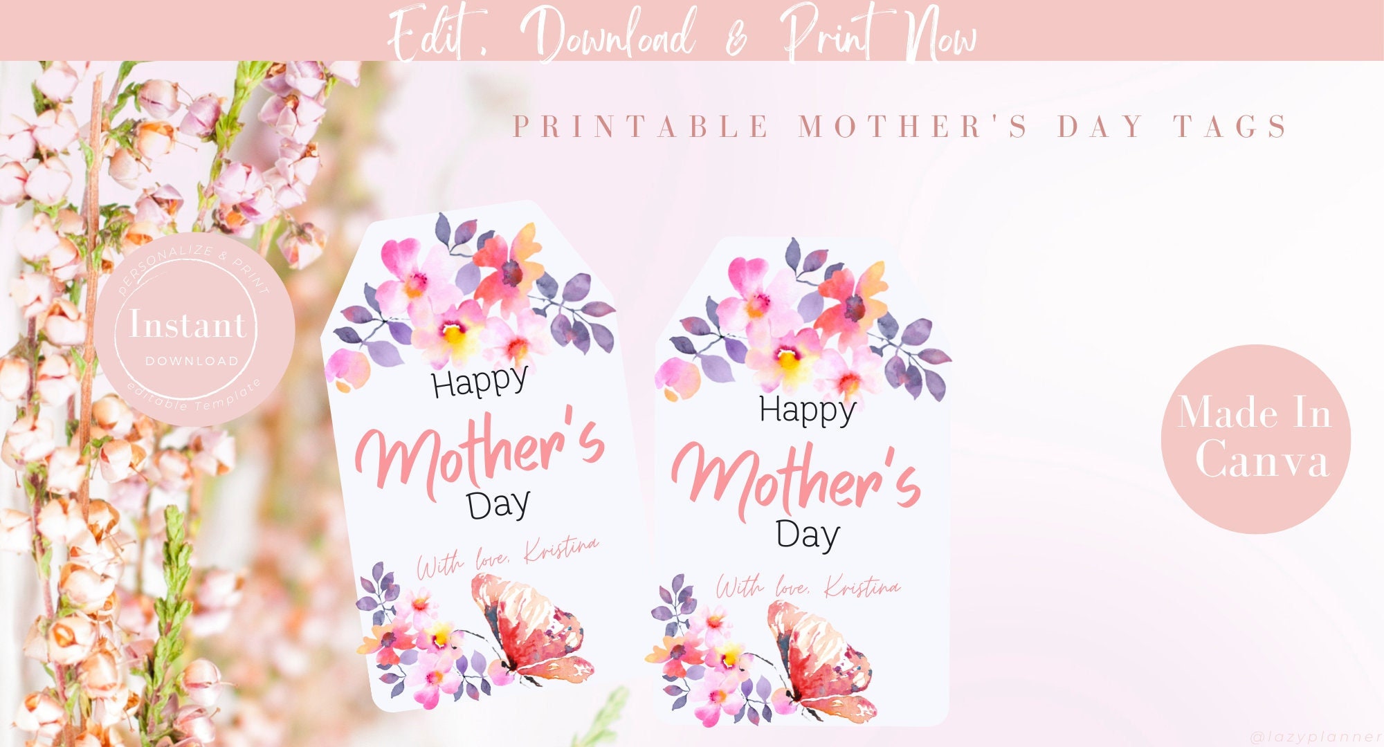 Mother's Day Tags Thank You Card Floral Thank You Mothers Day Gift Tag ...