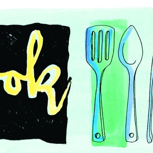 COOK Trio Kitchen Retro A4 Illustration Artwork Giclee Digital Print ...