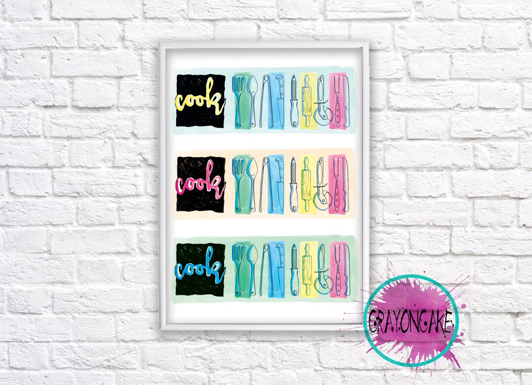 COOK Trio Kitchen Retro A4 Illustration Artwork Giclee Digital Print ...