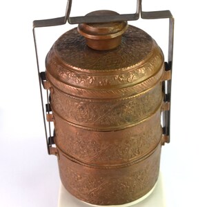 Vintage Handmade Etched Copper Lunch Box – Flower Design Old Indian ...