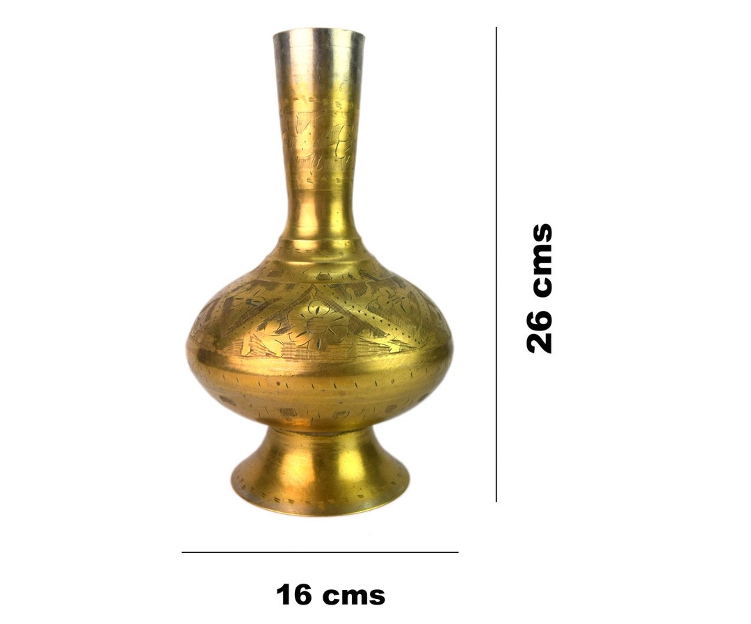 Hand Engraved Brass Flower Vase Indian Home Decorative Brass Surai Pot ...