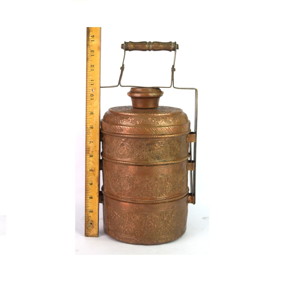 Vintage Handmade Etched Copper Lunch Box – Flower Design Old Indian ...