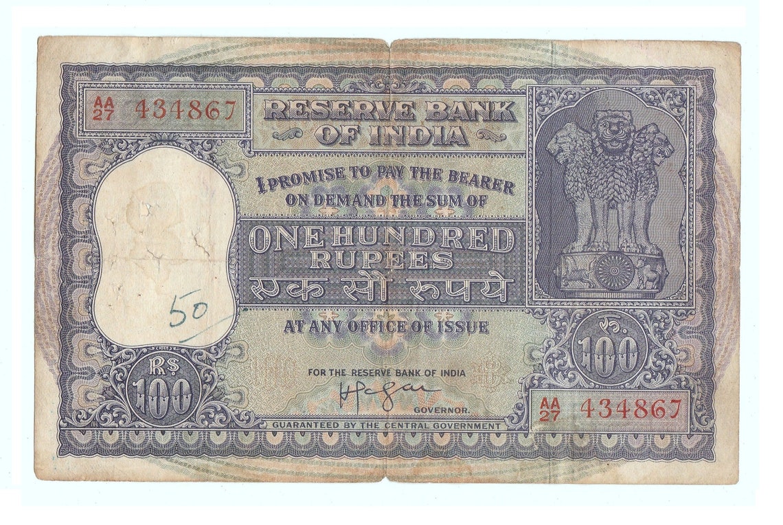 Collectible Indian Note Old 100 Rs Paper Banknote Big | Etsy