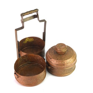 Vintage Handmade Etched Copper Lunch Box – Flower Design Old Indian ...