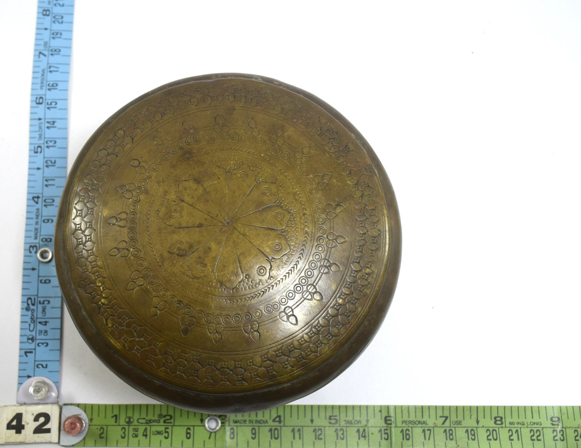 Rare Vintage Round Brass Box Old Brass Decorative Small - Etsy