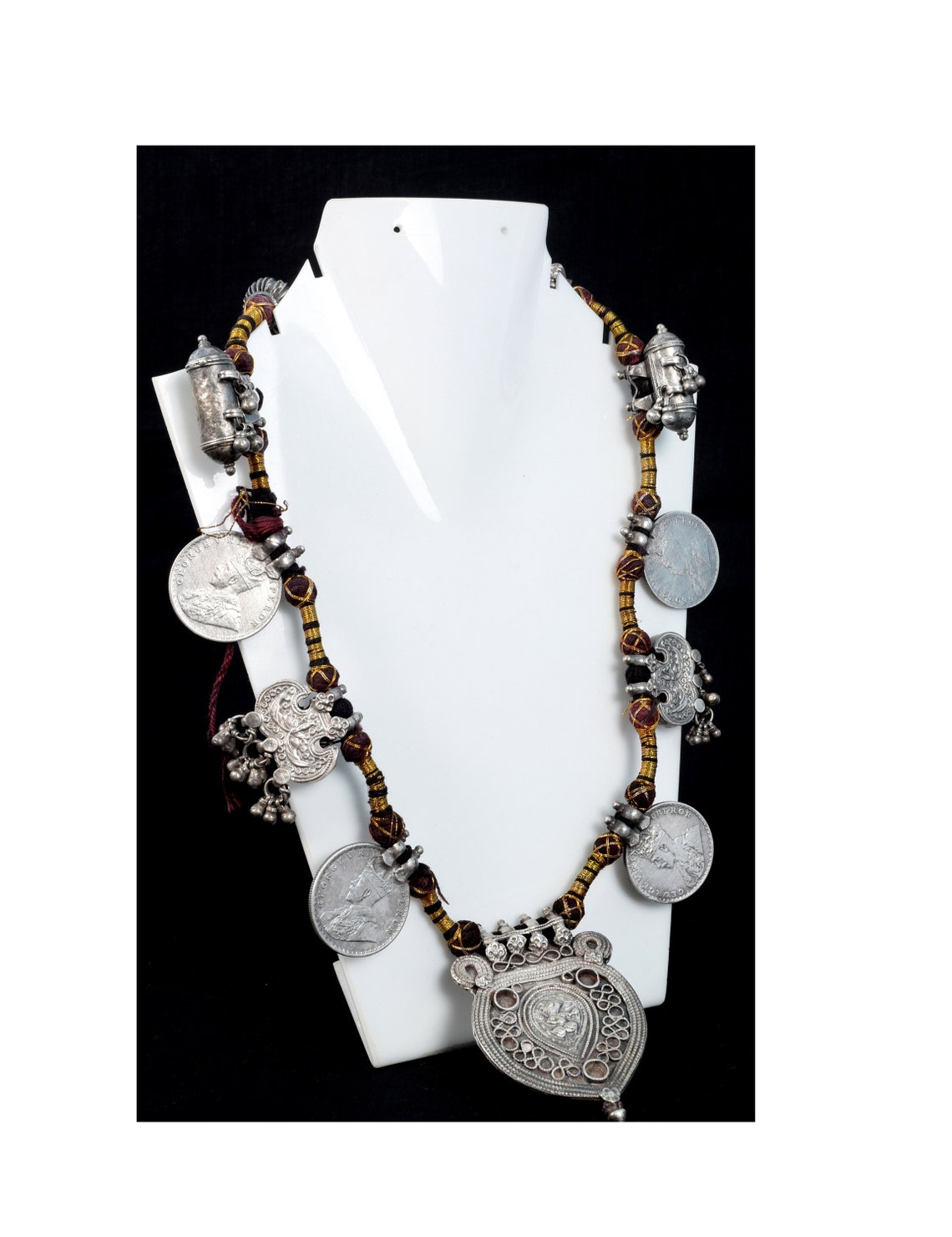 Rare Ethnic Antique Indian Amulets Coins Necklace Silver | Etsy