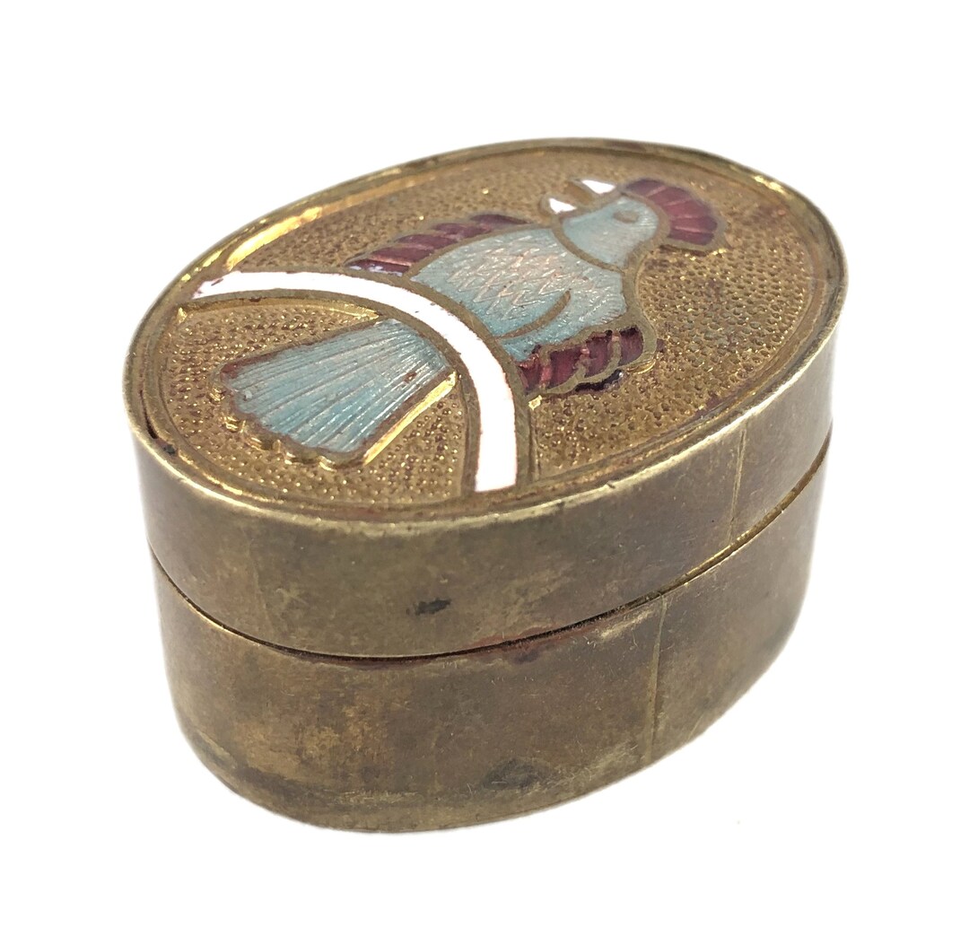 Old Enamel Work Bird Figurative Box Kumkum Storage Box Small Size Brass ...