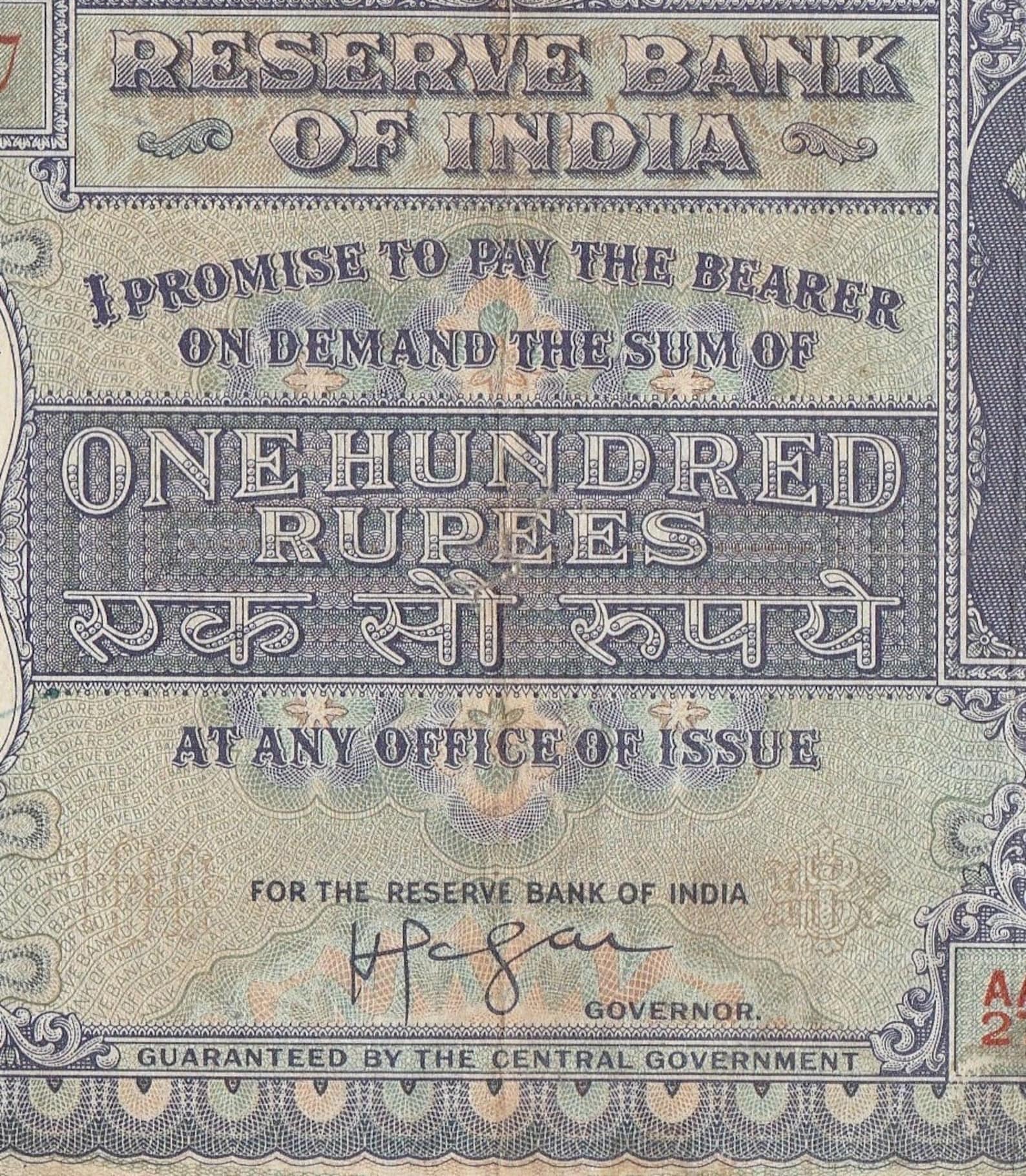 Collectible Indian Note Old 100 Rs Paper Banknote Big | Etsy