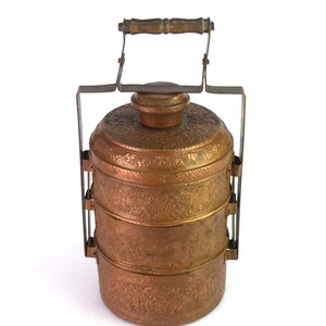 Vintage Handmade Etched Copper Lunch Box – Flower Design Old Indian ...