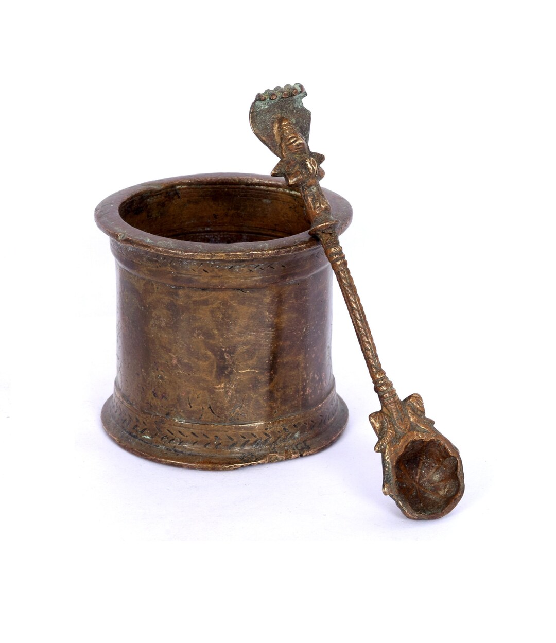 Rare Antique Hand Crafted Indian Brass Holy Water Pot With Spoon Indian ...